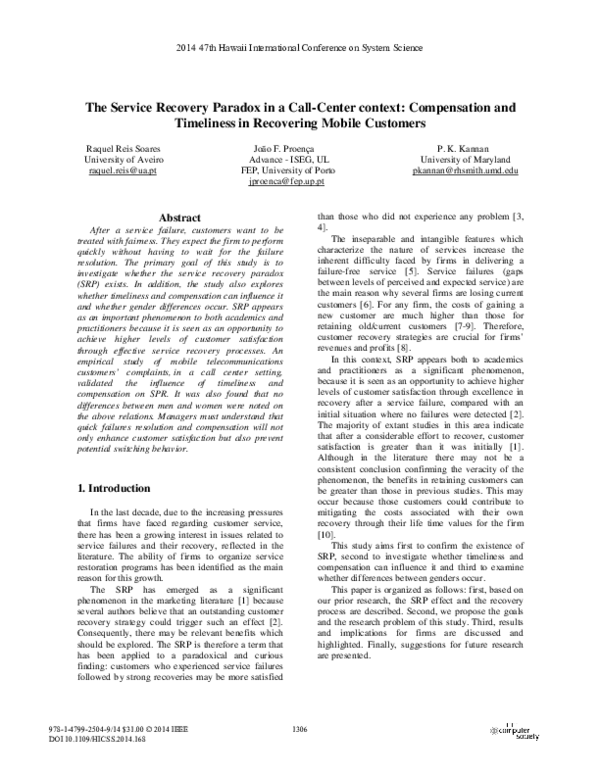 (PDF) The Service Recovery Paradox in a Call-Center Context ...