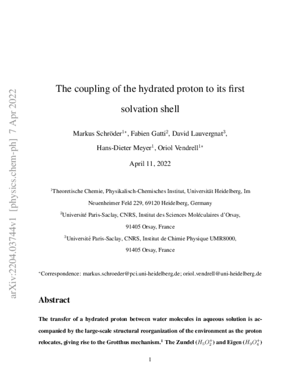 (PDF) The coupling of the hydrated proton to its first solvation shell