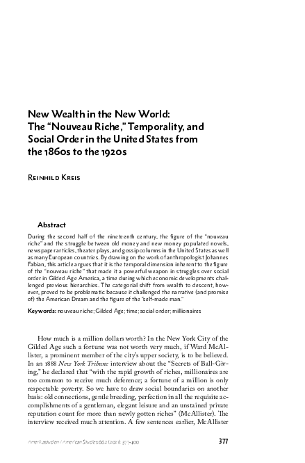 (PDF) New Wealth in the New World: The “Nouveau Riche,” Temporality ...