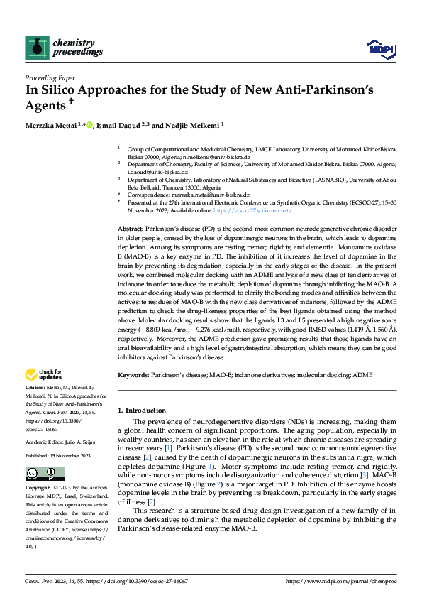 (PDF) In Silico Approaches for the Study of New Anti-Parkinson’s Agents