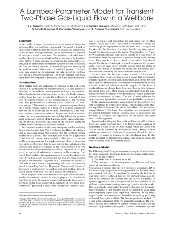 (PDF) A Lumped-Parameter Model for Transient Two-Phase Gas-Liquid Flow in a Wellbore