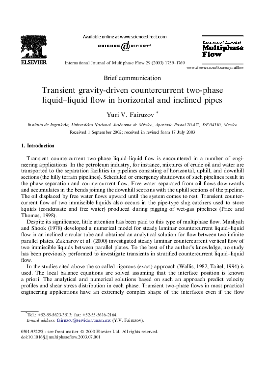 (PDF) Transient gravity-driven countercurrent two-phase liquid–liquid flow in horizontal and ...