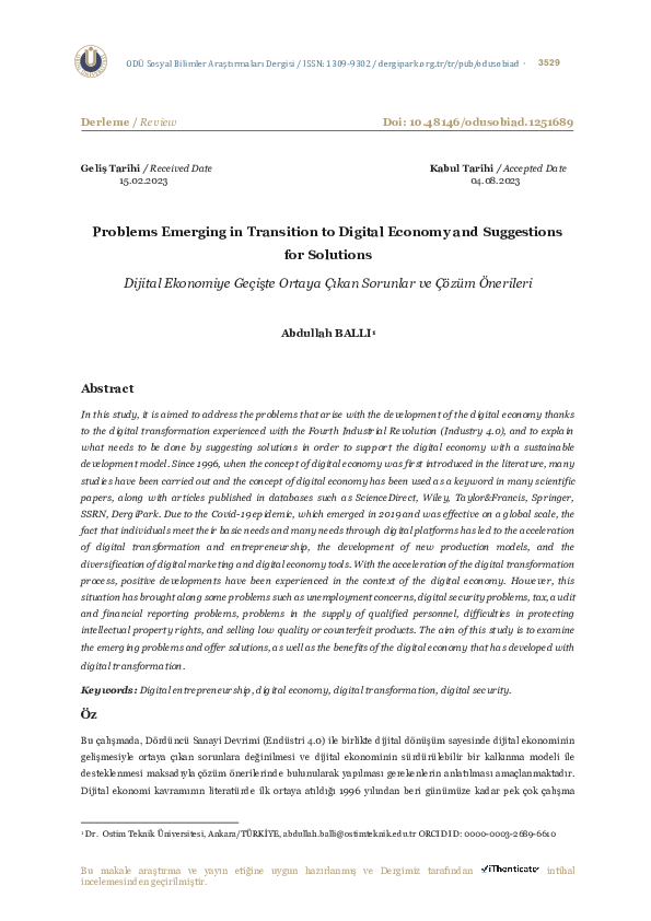 (PDF) Problems Emerging in Transition to Digital Economy and ...