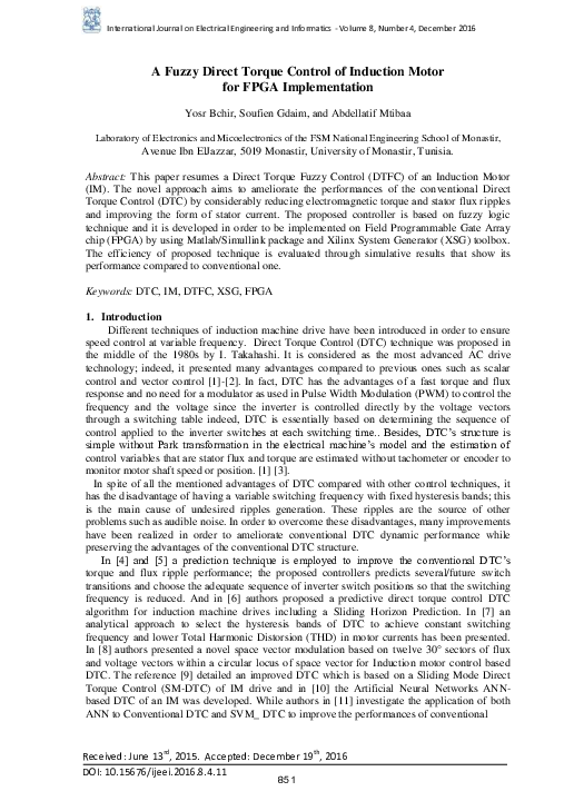 (PDF) A Fuzzy Direct Torque Control of Induction Motor for FPGA Implementation