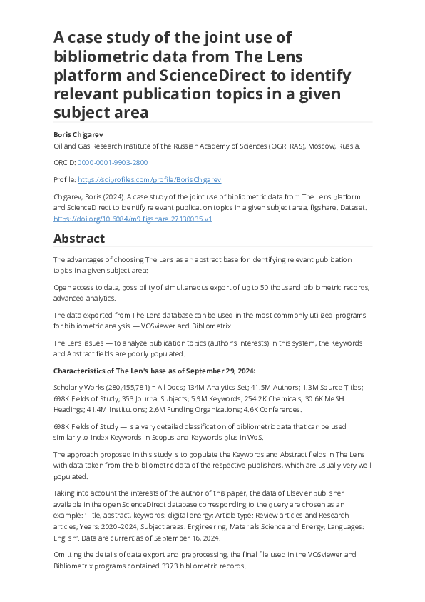 (PDF) A case study of the joint use of bibliometric data from The Lens ...