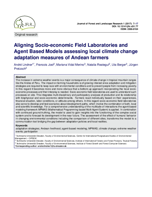 Pdf Aligning Socio Economic Field Laboratories And Agent Based Models Assessing Local Climate
