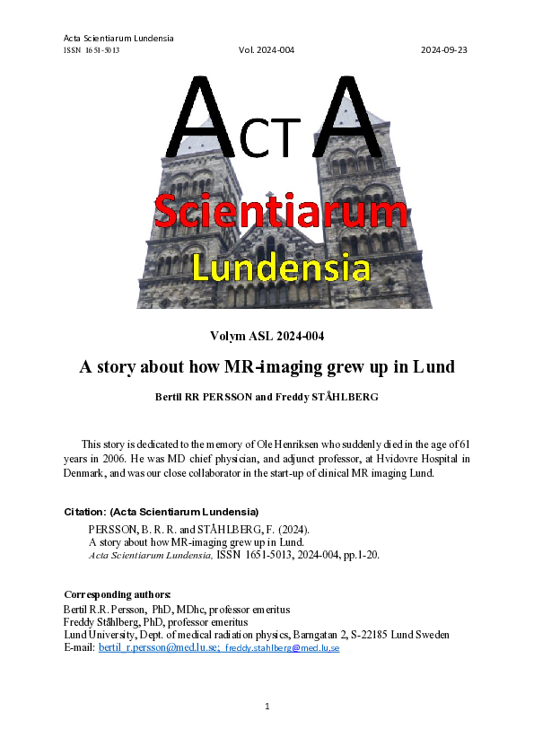 (PDF) A story about how Magnetic Resonance Imaging grew in Lund