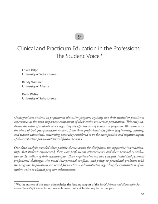 (PDF) 9. Clinical and Practicum Education in the Professions: The Student Voice