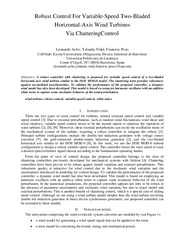 (PDF) Robust control for variable-speed two-bladed horizontal-axis wind turbines via chattering ...
