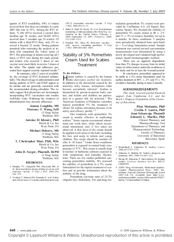 (PDF) Stability of 5% Permethrin Cream Used for Scabies Treatment