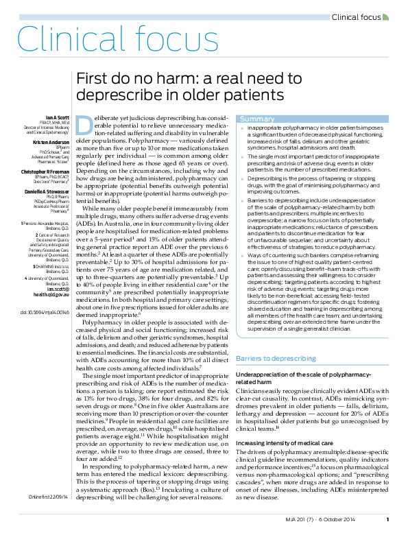 (PDF) First do no harm: a real need to deprescribe in older patients ...