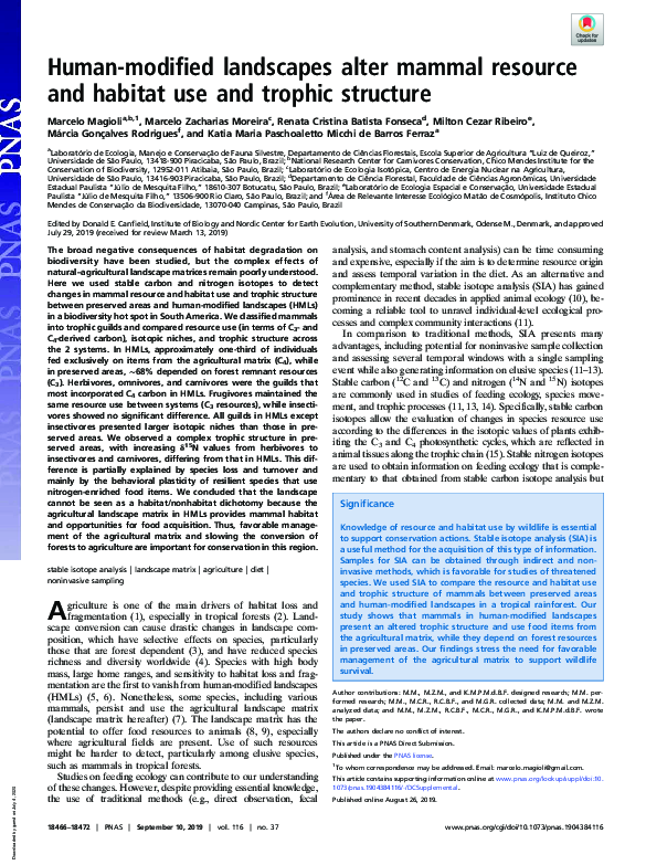 (PDF) Human-modified landscapes alter mammal resource and habitat use ...