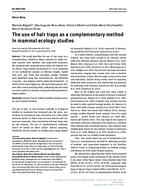 (PDF) The use of hair traps as a complementary method in mammal ecology ...
