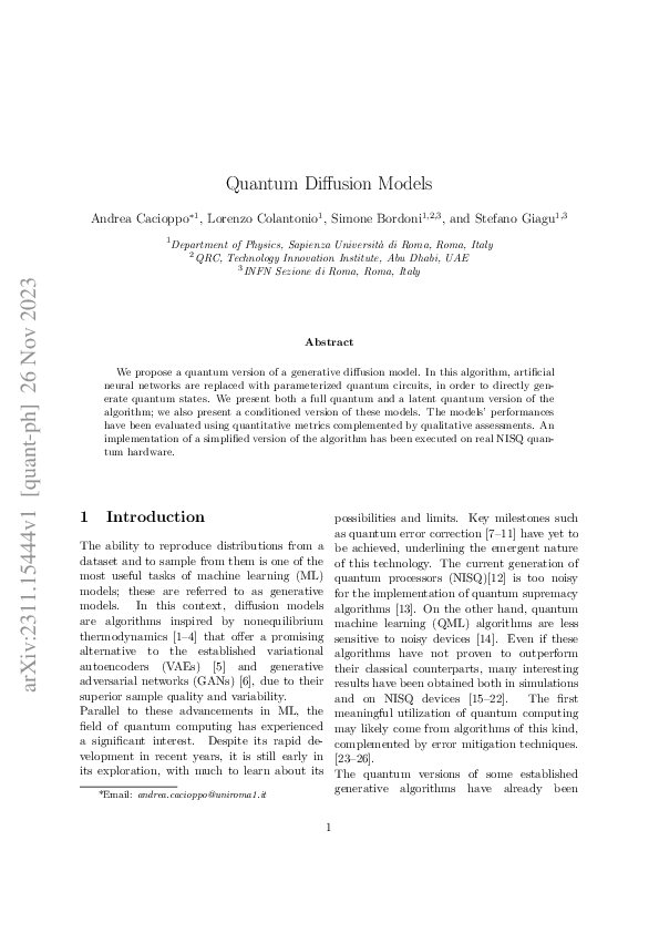 (PDF) Quantum Diffusion Models