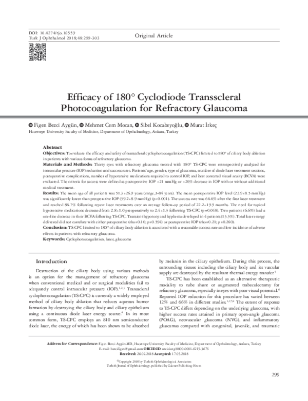 (PDF) Efficacy of 180° Cyclodiode Transscleral Photocoagulation for ...