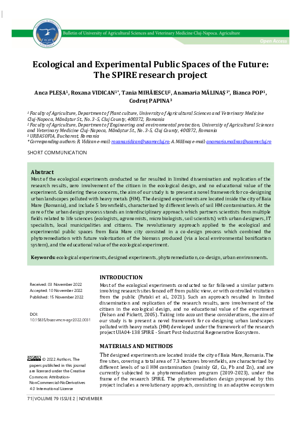 (PDF) Ecological and Experimental Public Spaces of the Future: The ...