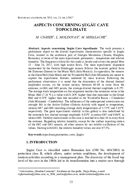 (PDF) Aspects Concerning Şugău Cave Topoclimate