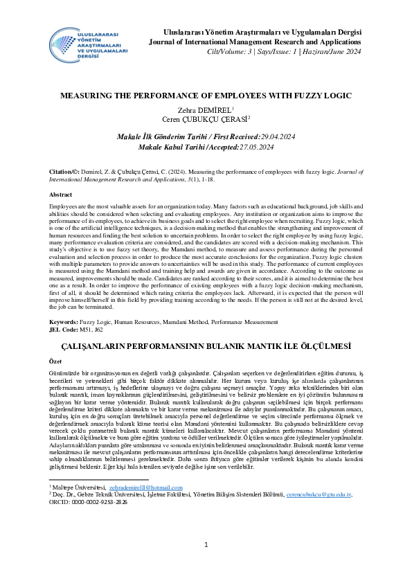 (PDF) MEASURING THE PERFORMANCE OF EMPLOYEES WITH FUZZY LOGIC