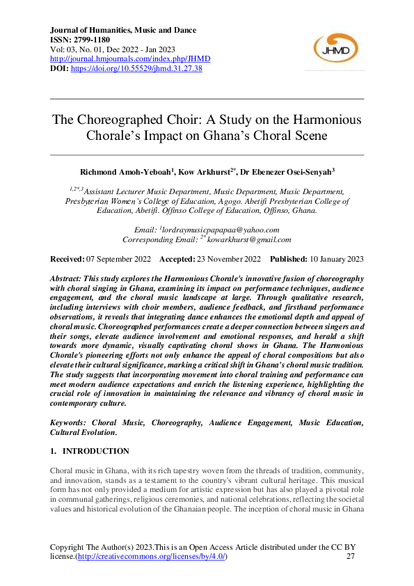 (PDF) The Choreographed Choir: A Study on the Harmonious Chorale’s ...
