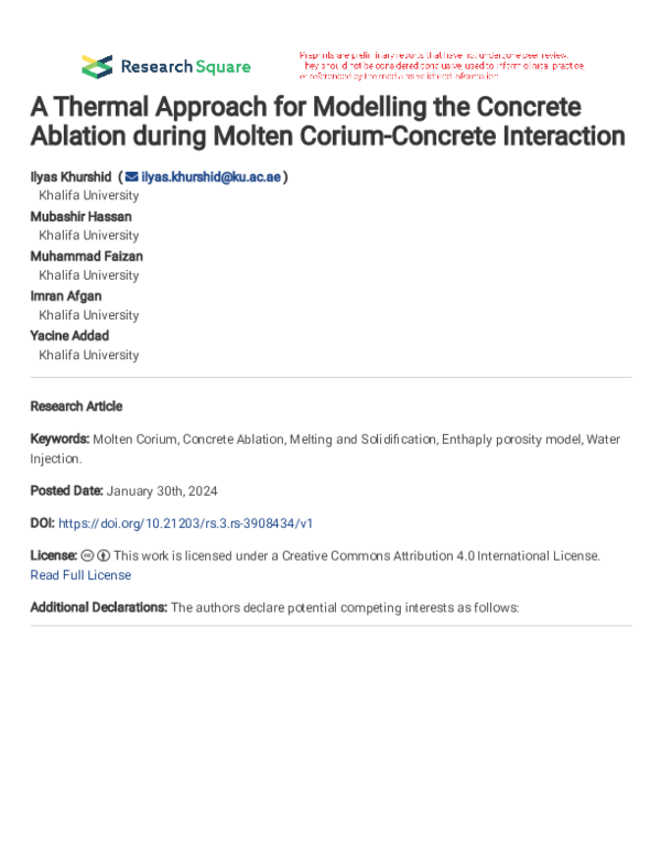 (PDF) A Thermal Approach for Modelling the Concrete Ablation during ...