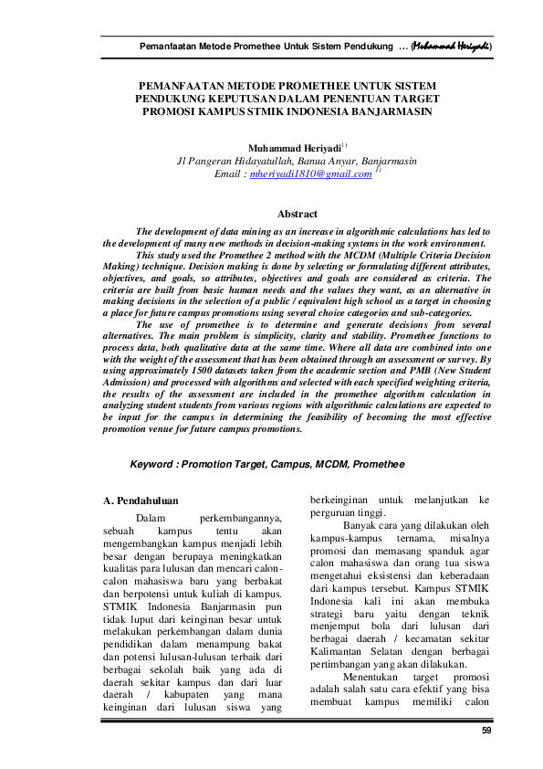 (PDF) Pemanfaatan Metode Promethee Untuk Sistem Pendukung Keputusan ...