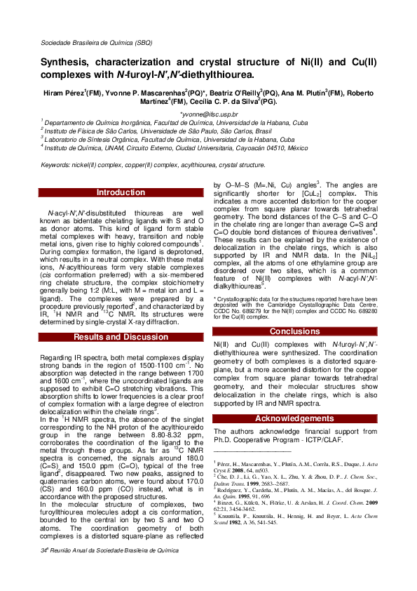 (PDF) Synthesis, characterization and crystal structure of Ni(II) and Cu(II) complexes with N ...