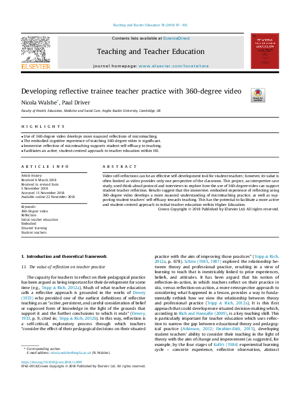 (PDF) Developing reflective trainee teacher practice with 360-degree video