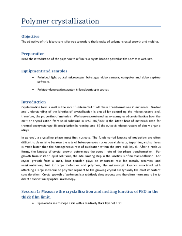 (PDF) Polymer Crystallization I