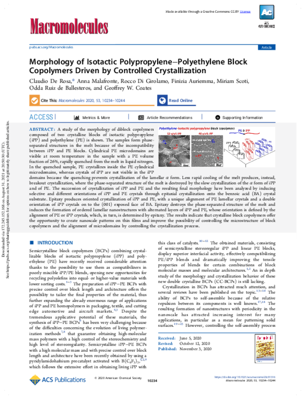 (PDF) Morphology of Isotactic Polypropylene–Polyethylene Block Copolymers Driven by Controlled ...