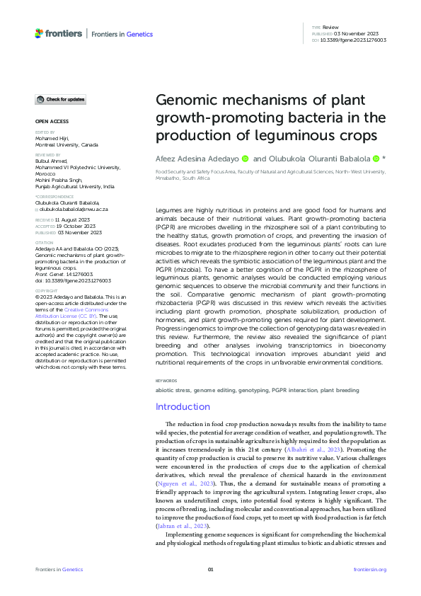 (PDF) Genomic mechanisms of plant growth-promoting bacteria in the ...