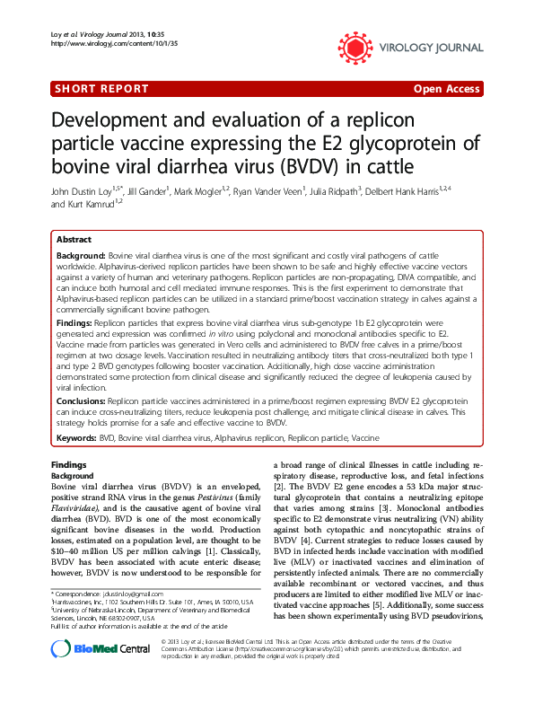 (PDF) Development and evaluation of a replicon particle vaccine ...