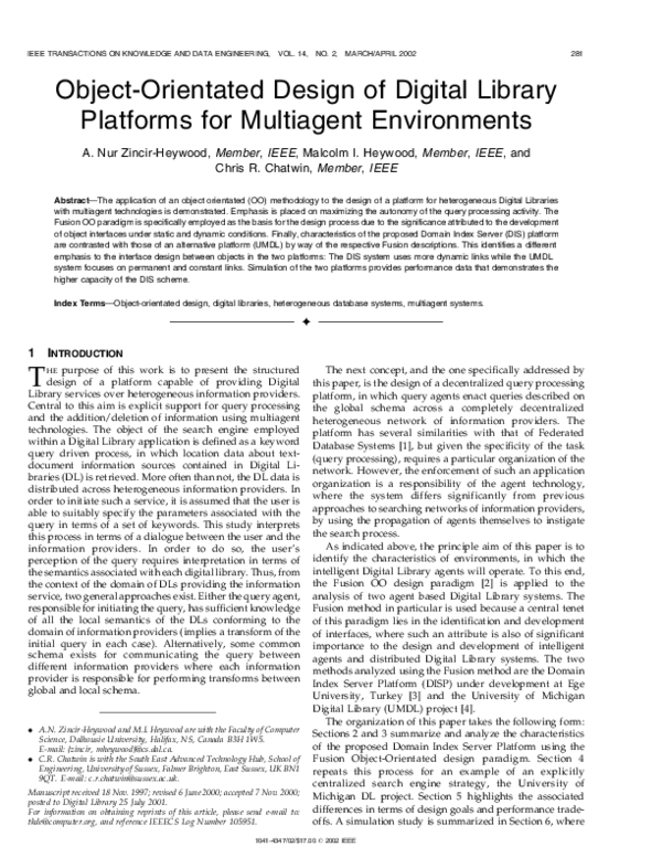 (PDF) Object-orientated design of digital library platforms for multiagent environments