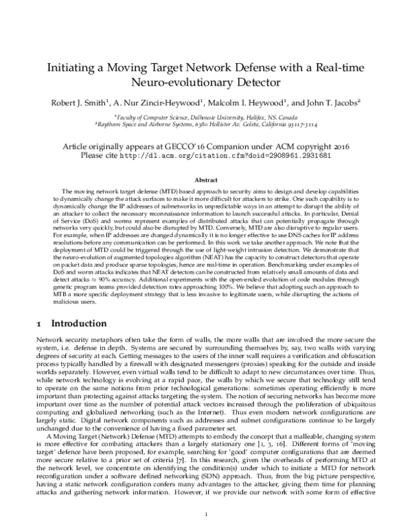 (PDF) Initiating a Moving Target Network Defense with a Real-time Neuro-evolutionary Detector ...