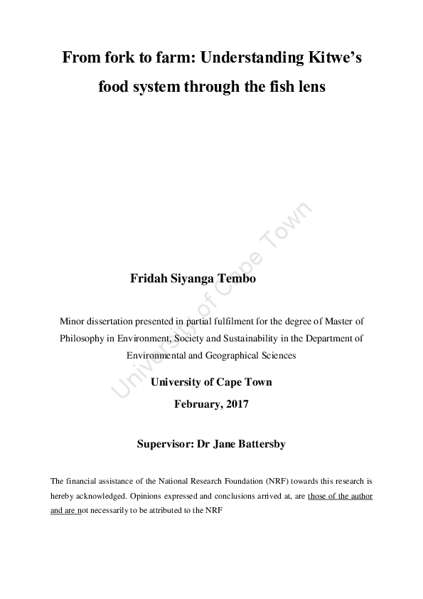 (PDF) From fork to farm: understanding Kitwe's food system through the ...