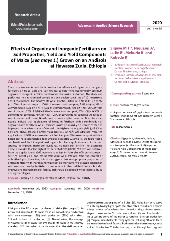 (PDF) Effects of Organic and Inorganic Fertilizers on Soil Properties, Yield and Yield ...