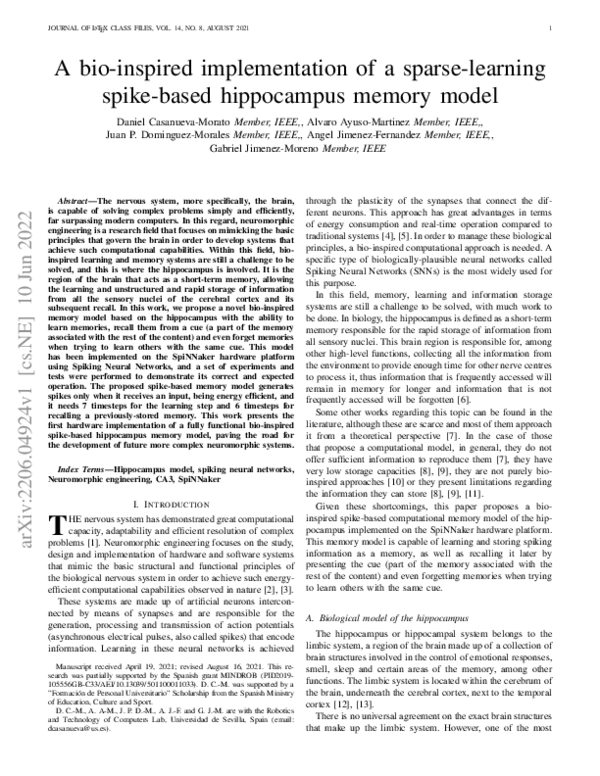 (PDF) A bio-inspired implementation of a sparse-learning spike-based hippocampus memory model ...