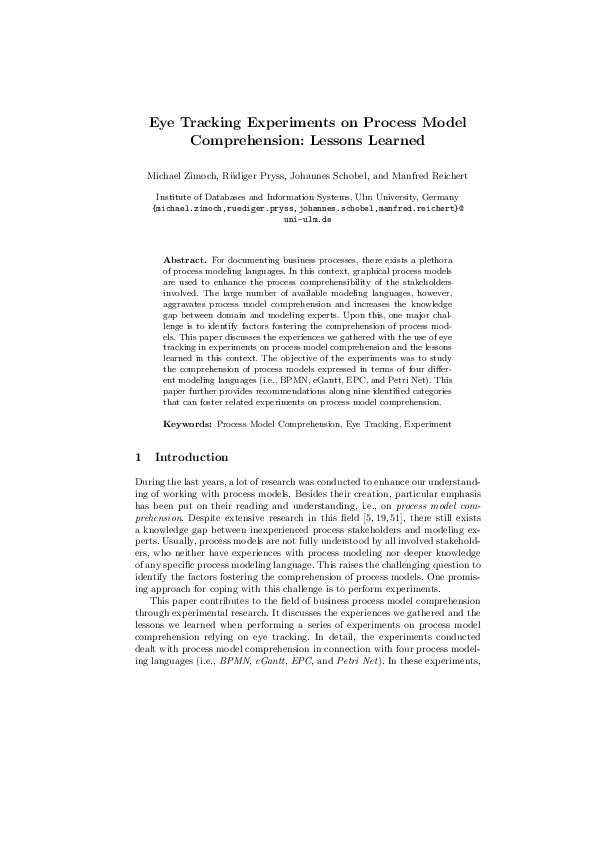 (PDF) Eye Tracking Experiments on Process Model Comprehension: Lessons Learned