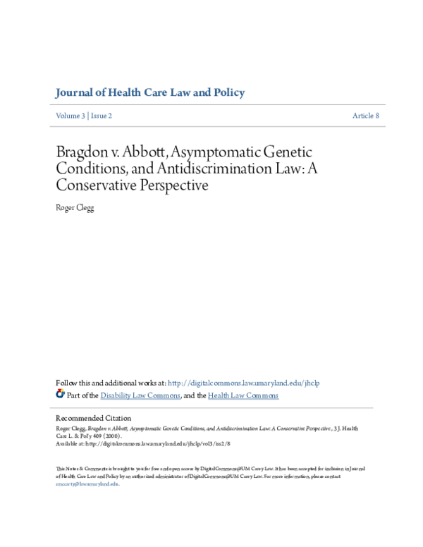 (PDF) Bragdon v. Abbott, asymptomatic genetic conditions, and ...