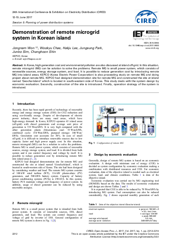 (PDF) Demonstration of remote microgrid system in Korean island