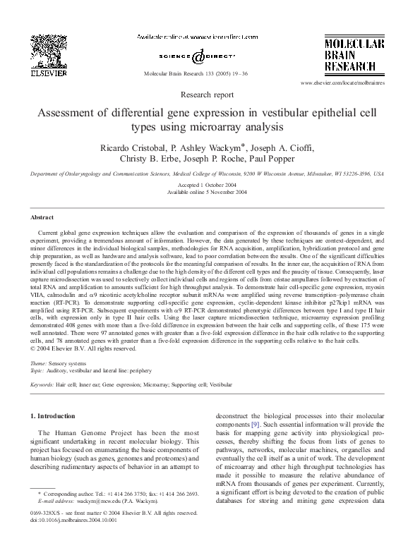 (PDF) Gene Expression Profiling in Inner Ear Cells
