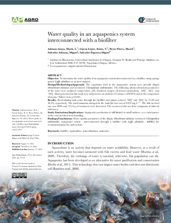 (PDF) Water quality in an aquaponics system interconnected with a biofilter