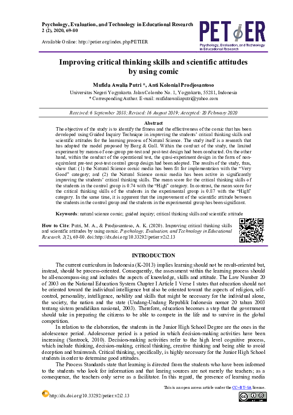 (PDF) Improving critical thinking skills and scientific attitudes by using comic as the learning ...