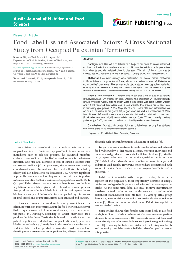 (PDF) Food Label Use and Associated Factors: A Cross Sectional Study ...
