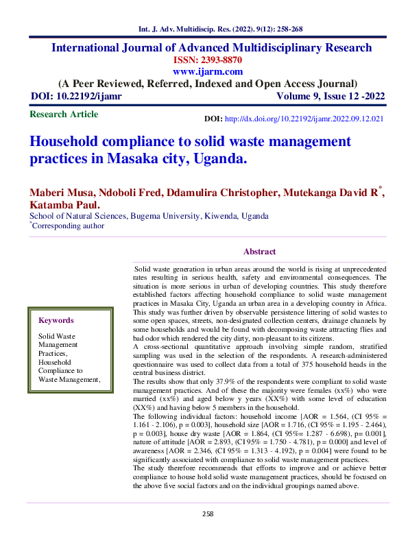 (PDF) Household compliance to solid waste management practices in ...