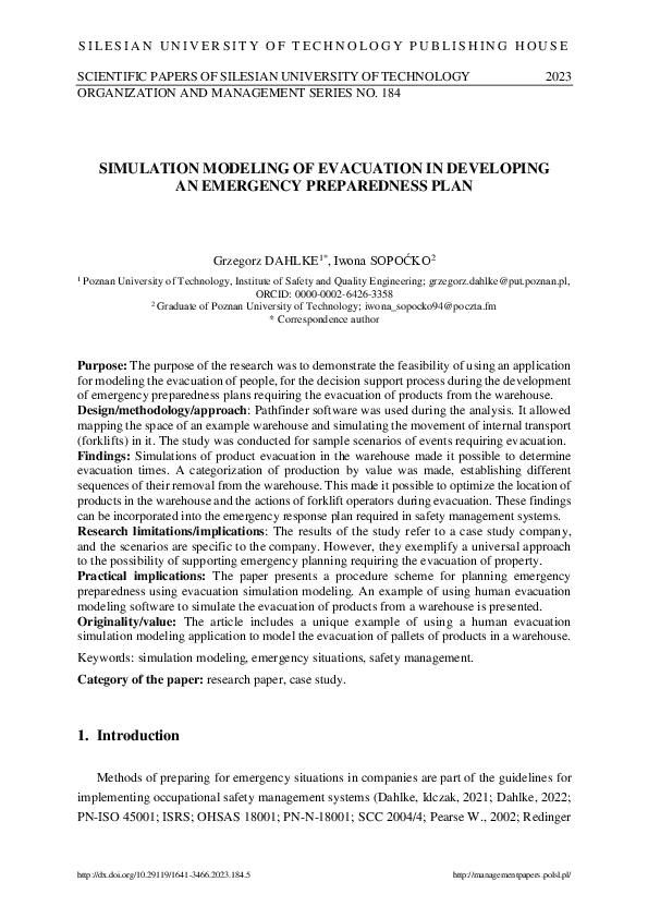 (PDF) Simulation modeling of evacuation in developing an emergency preparedness plan