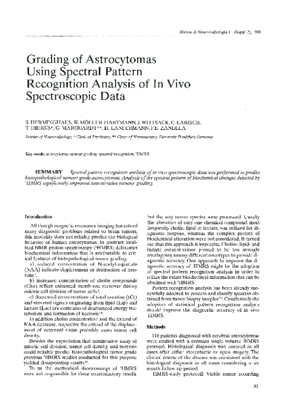 (PDF) Grading of Astrocytomas Using Spectral Pattern Recognition Analysis of in Vivo ...