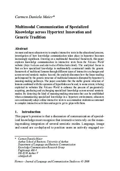 (PDF) Multimodal Communication óf Specialized Knowledge across Hypertext Innovation and Generic ...