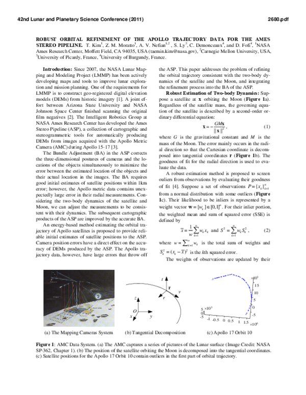 (PDF) Robust Orbital Refinement of the Apollo Trajectory Data for the ...