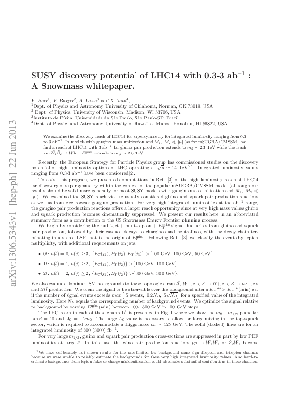 (PDF) SUSY discovery potential of LHC14 with 0.3-3~ab^{-1} : A Snowmass ...