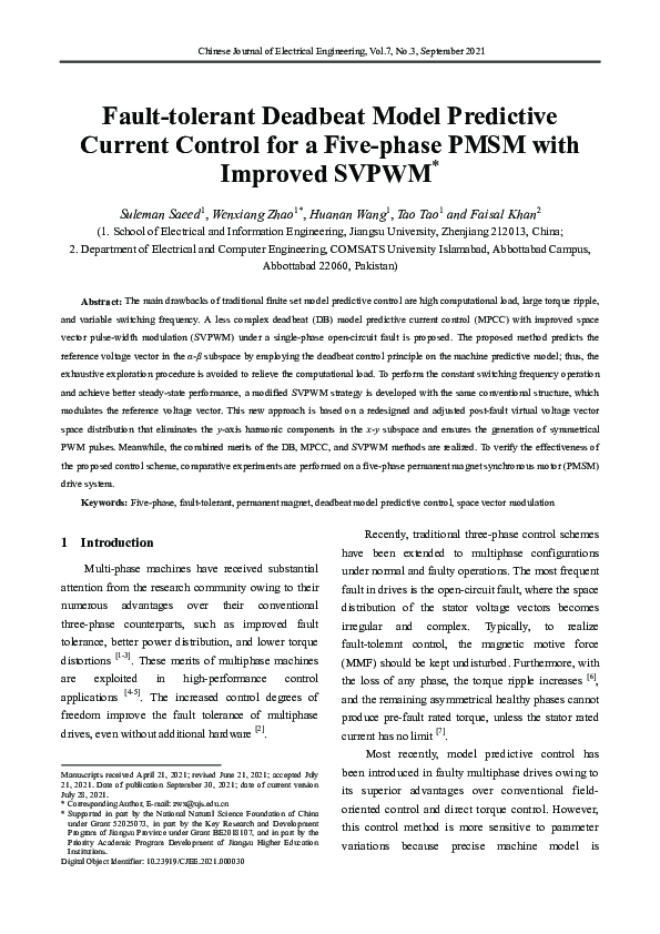 Pdf Fault Tolerant Deadbeat Model Predictive Current Control For A